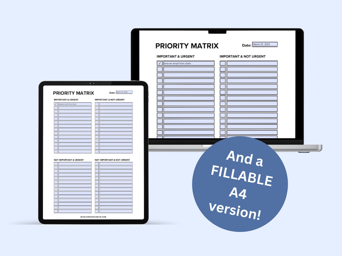 Eisenhower Priority Matrix Printable Templates | Daily Planner Decision ...