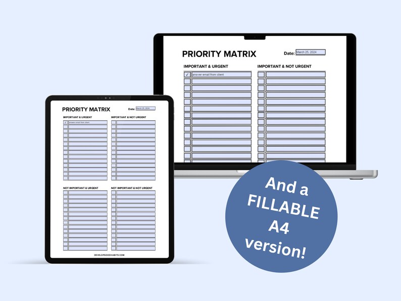 Eisenhower Priority Matrix Printable Templates | Daily Planner Decision ...
