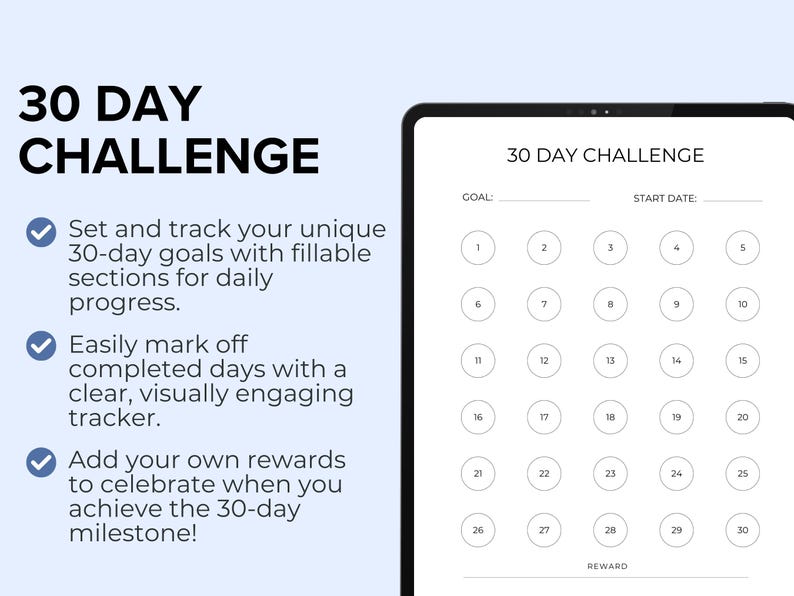 30 Day Challenge Goal Setting Tracker | Savings Challenge | Fitness and ...