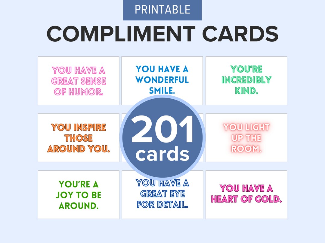 201 Compliment and Kindness Cards Printable | Words of Encouragement ...