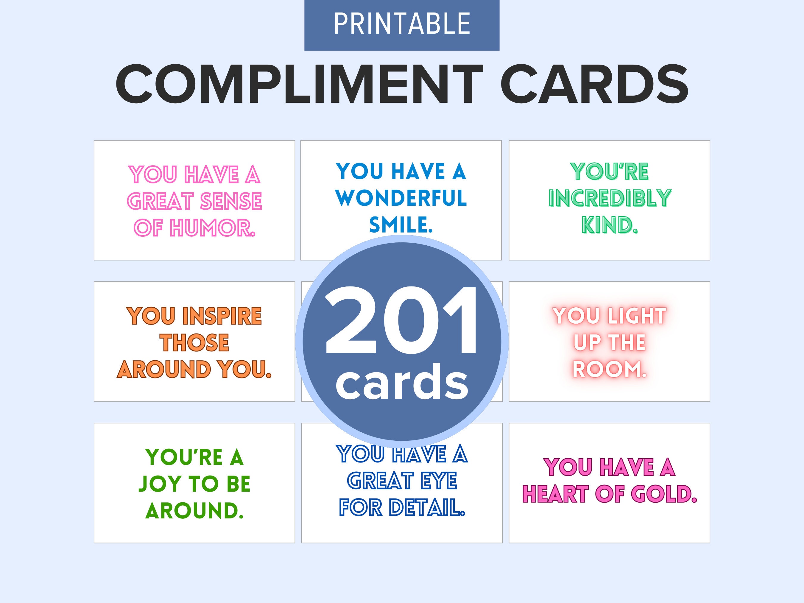 201 Compliment and Kindness Cards Printable | Words of Encouragement ...