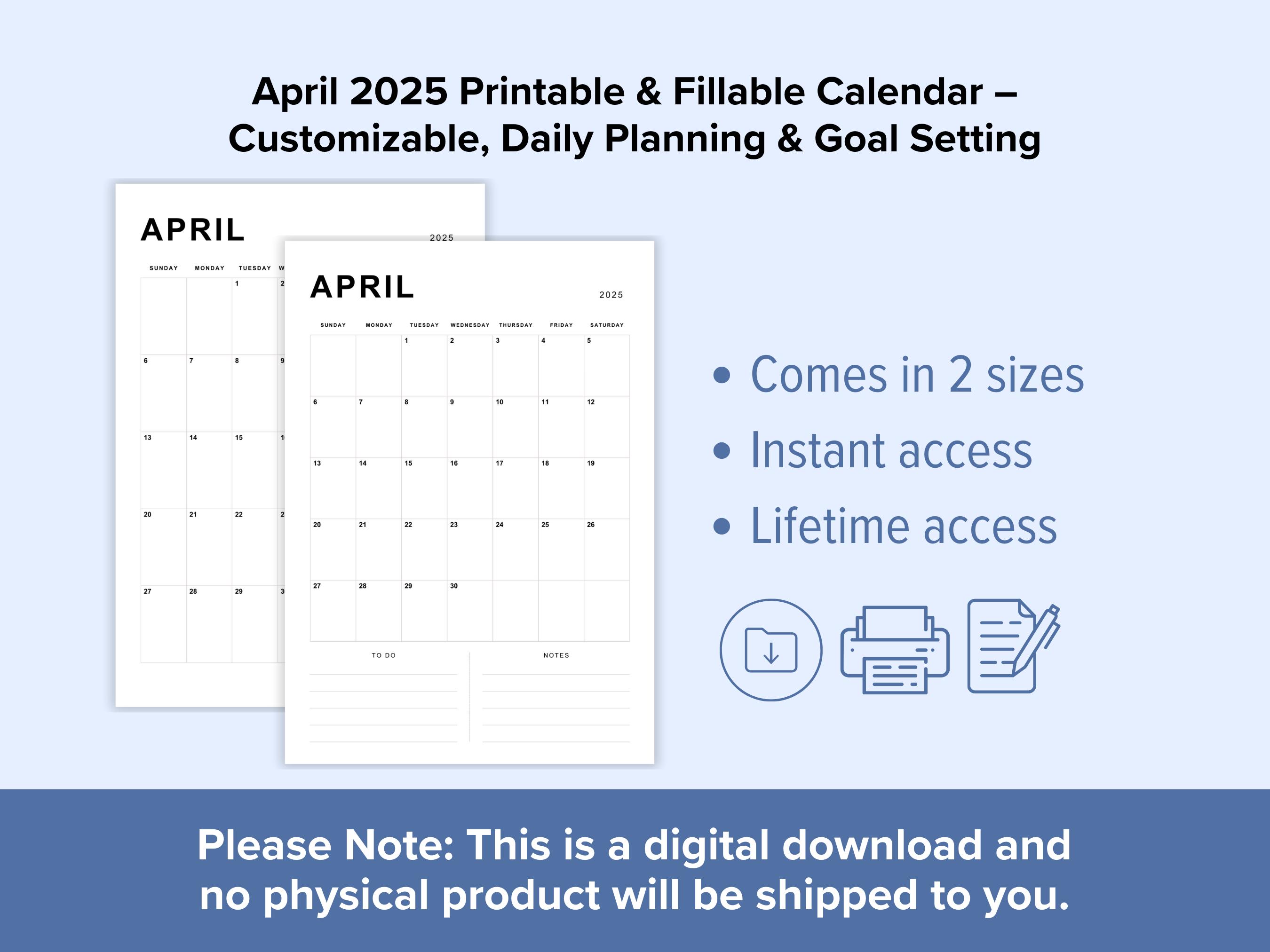 Editable April 2025 Calendar Minimalist Printable Simple Minimalist ...