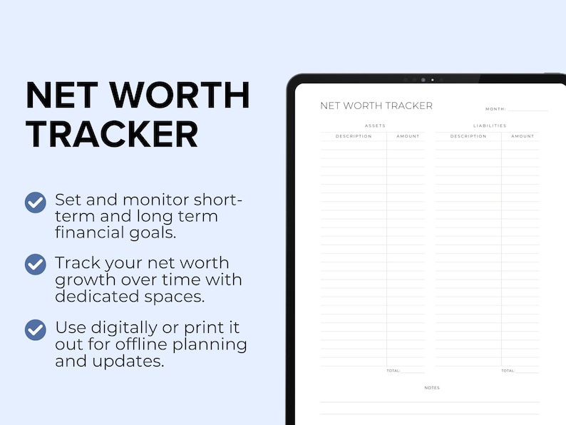 Net Worth Tracker Printable | Assets and Liabilities Balance Sheet - Etsy