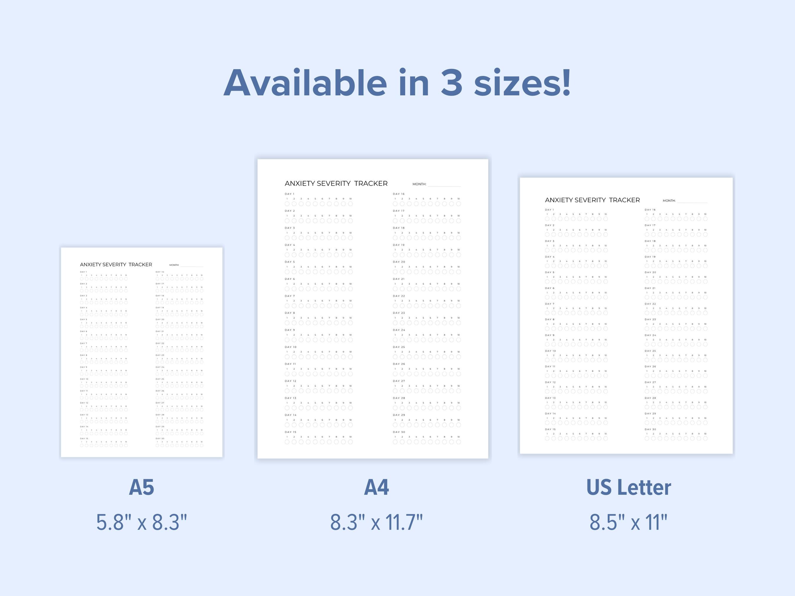 Anxiety Severity Monthly Tracker Printable | A5, US Letter, A4 ...
