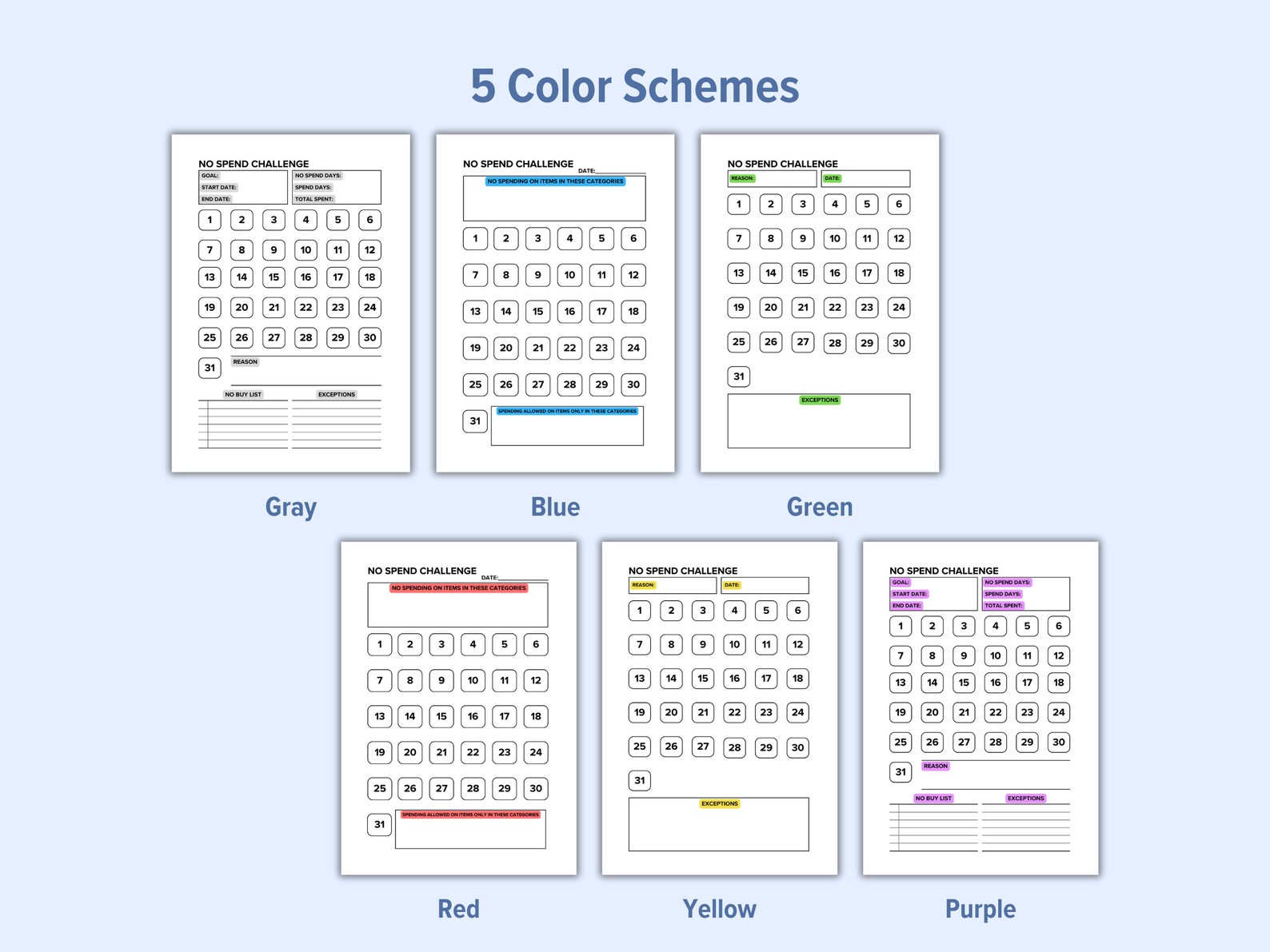 No Spend Challenge Tracker Printables | 31 Day Savings Challenge ...