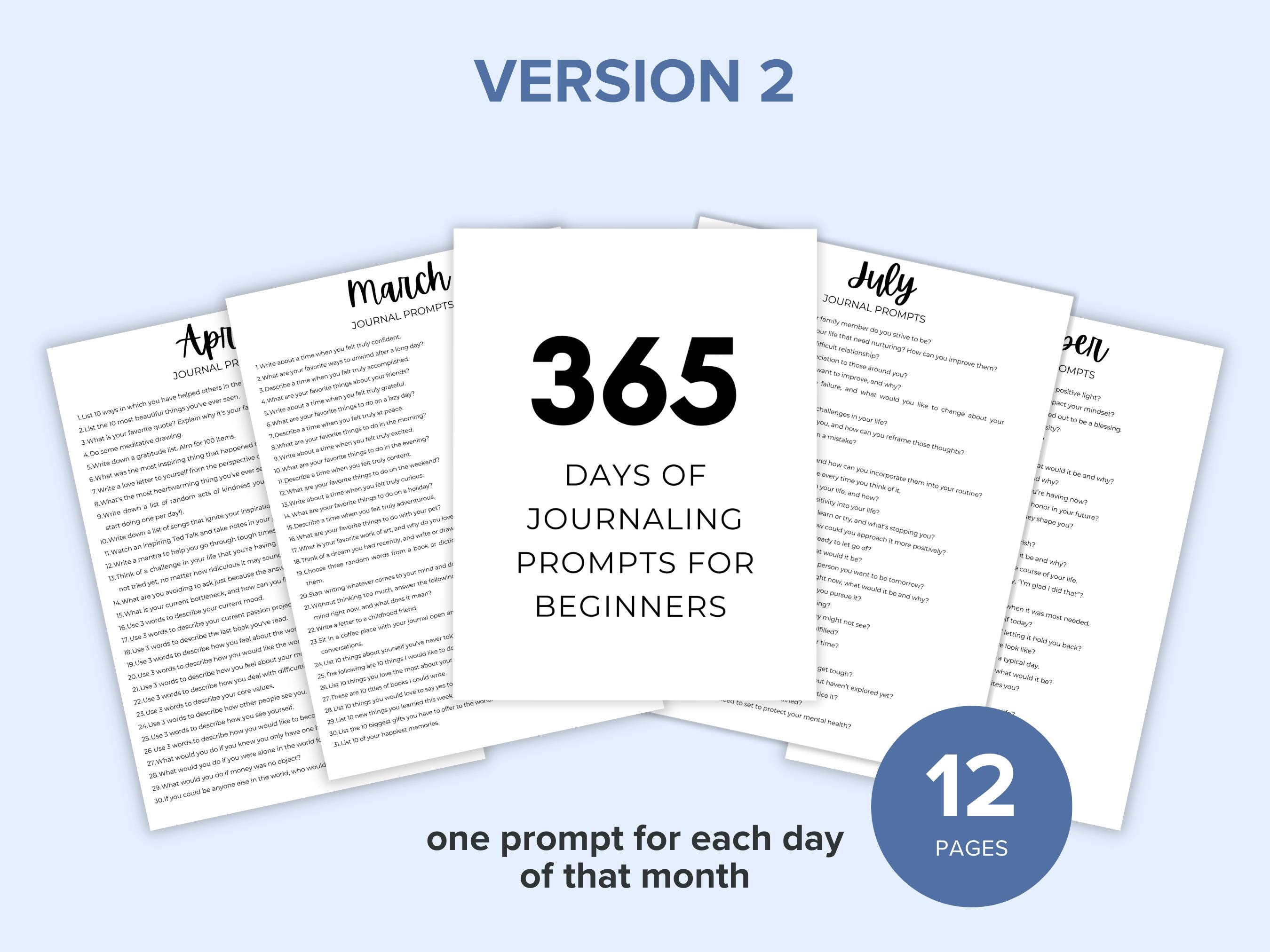 365 Journaling Prompts for Beginners Printable | One Year Journaling ...