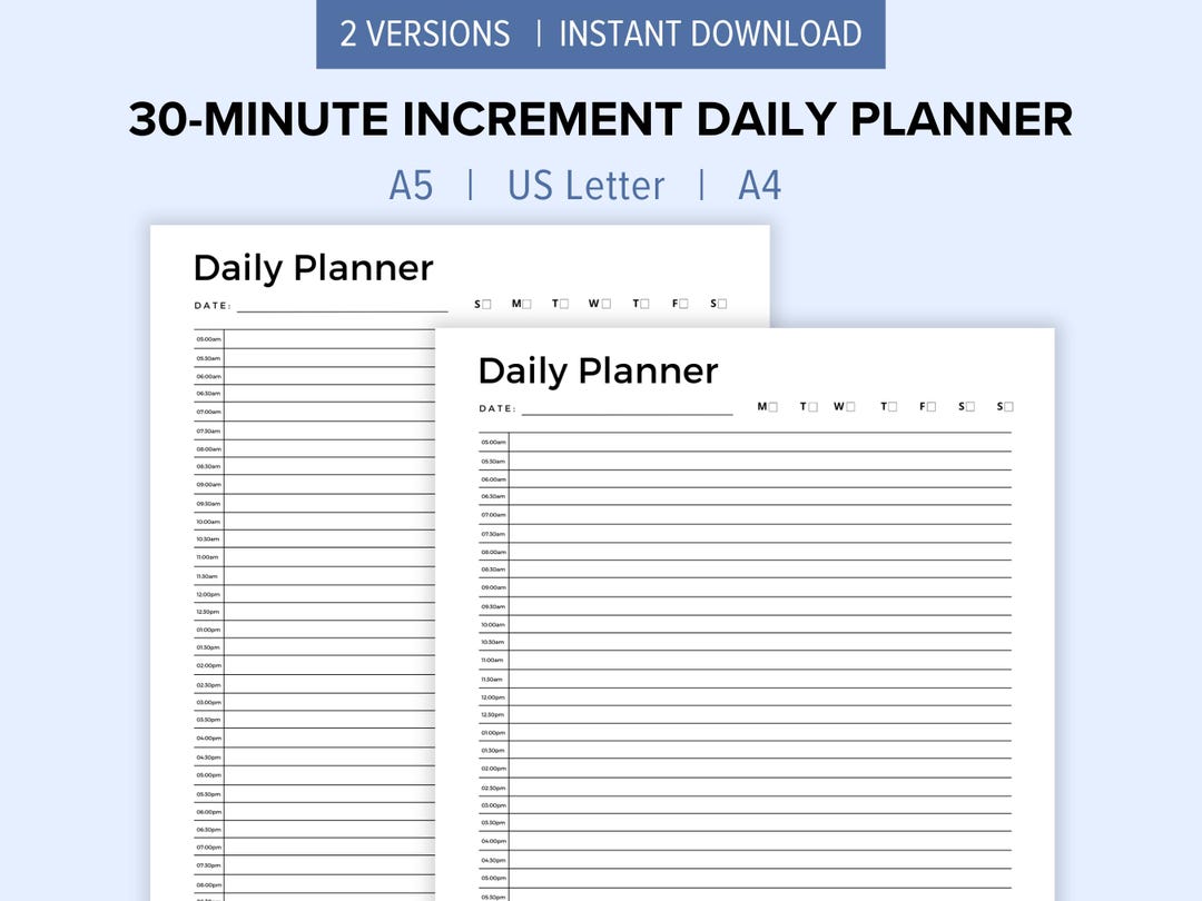 30 Minute Increment Daily Planner Printable | Time Blocking Daily ...