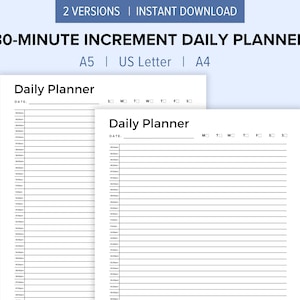 30 Minute Increment Daily Planner Printable | Time Blocking Daily ...
