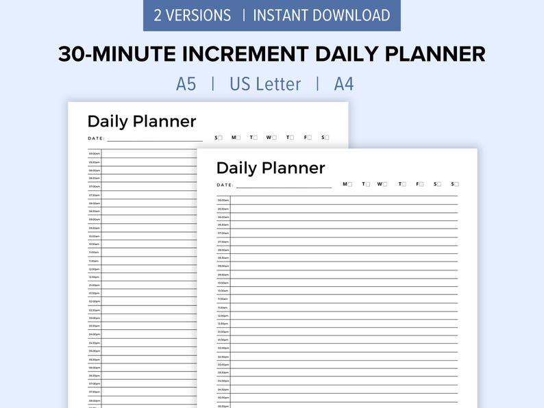 30 Minute Increment Daily Planner Printable | Time Blocking Daily ...