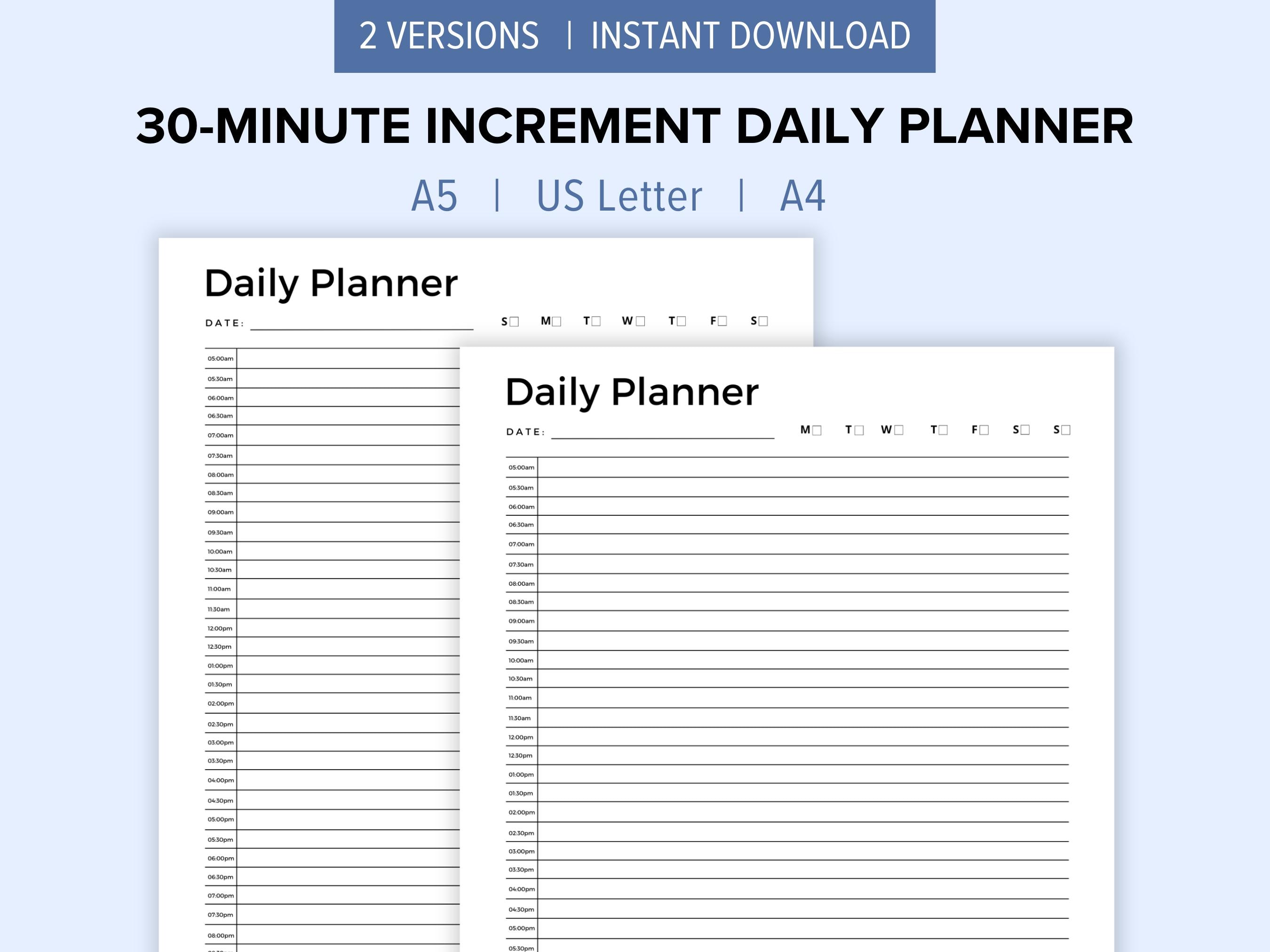 30 Minute Increment Daily Planner Printable | Time Blocking Daily ...