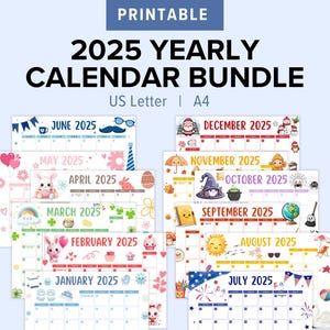Printable 2025 Yearly Calendar Bundle for Children | Homeschool Monthly ...