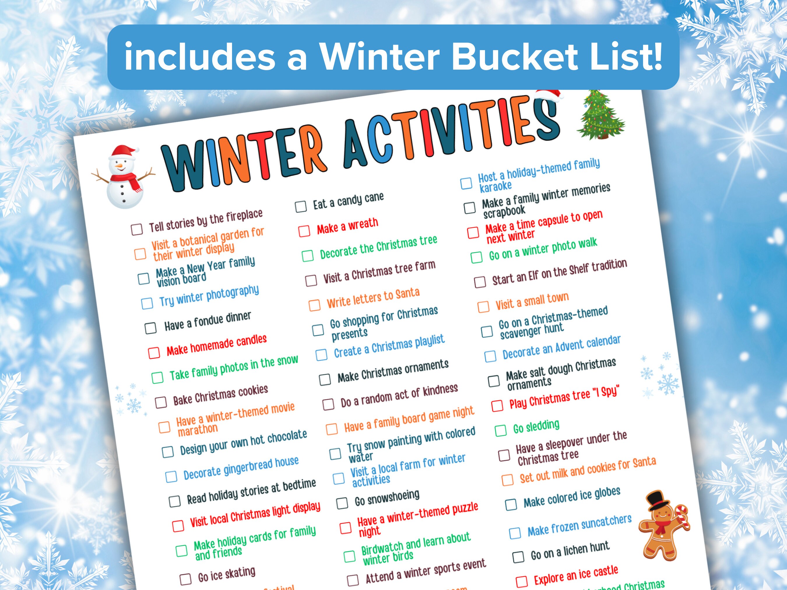 2024-2025 Printable Winter Activities Calendar | Seasonal Bucket List ...