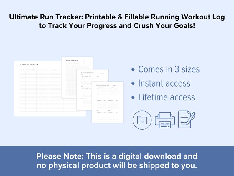 Running Workout Printable Log | A5, US Letter, A4 | Fillable & Instant ...
