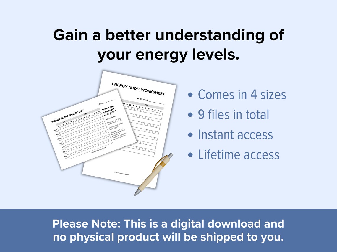 Weekly Energy Audit Tracker Printable | Track Daily Energy Levels ...