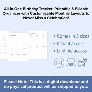 Birthday Tracker Printable Worksheet | A5, US Letter, A4 | Fillable ...
