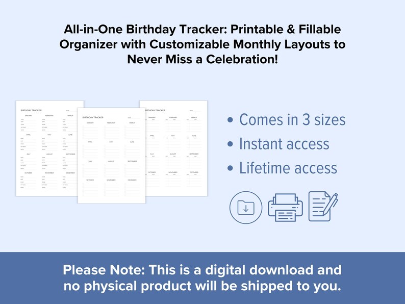 Birthday Tracker Printable Worksheet | A5, US Letter, A4 | Fillable ...