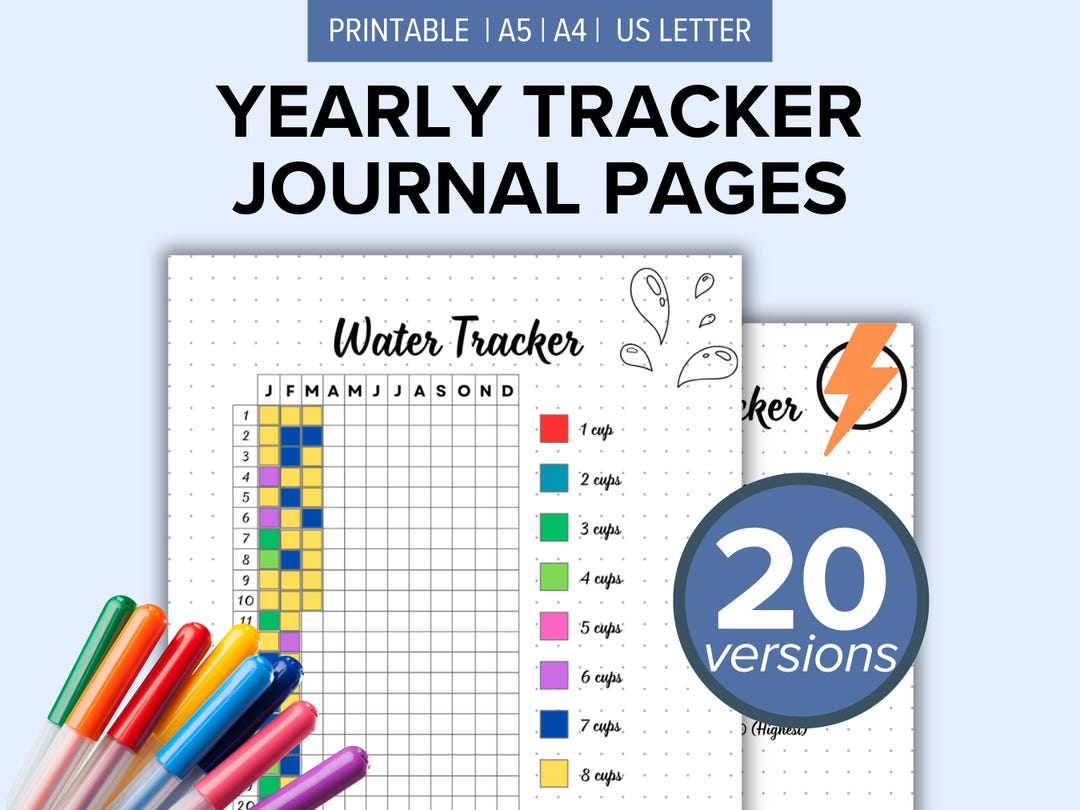 20 Yearly Tracker Journal Pages Printable Bundle | Year in Pixels ...