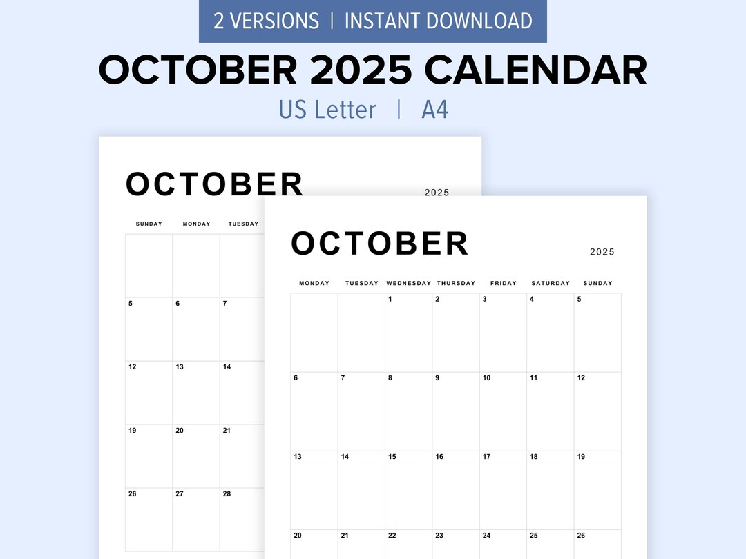 Editable October 2025 Calendar Minimalist Printable | US Letter, A4 ...
