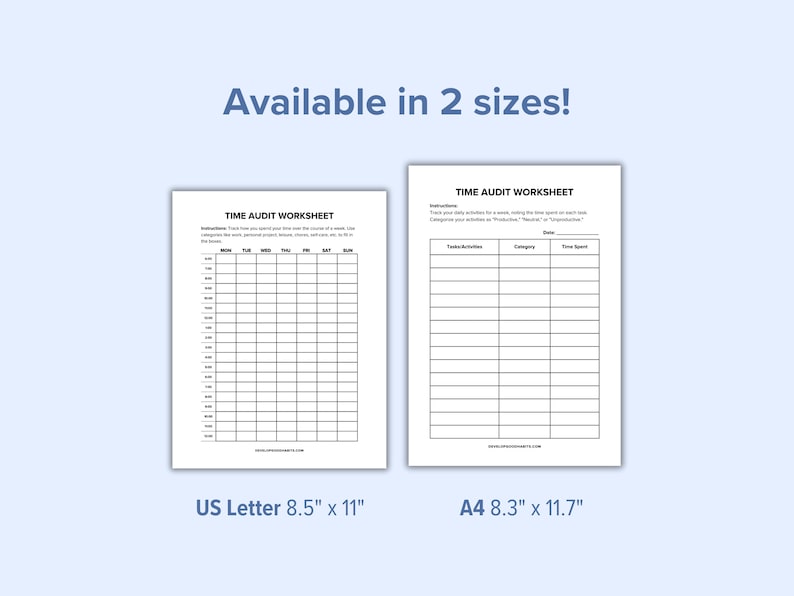 Time Audit Printable Worksheets | Hourly Time Tracker | Time Management ...
