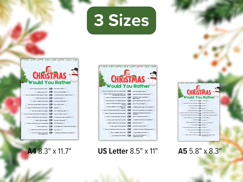 75 Printable Christmas Would You Rather Questions Game for Kids | This ...