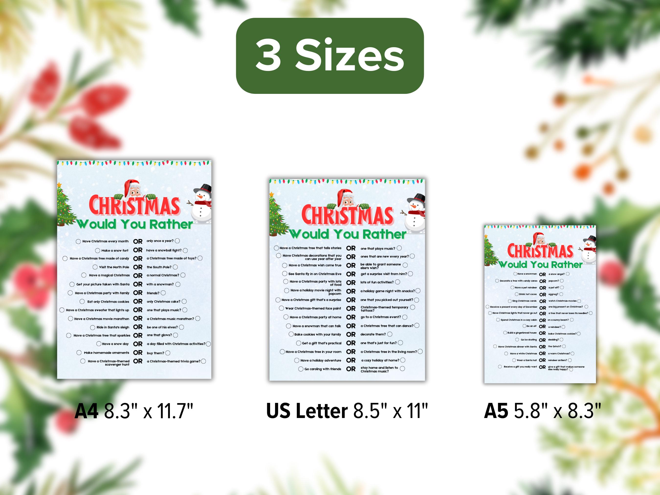 75 Printable Christmas Would You Rather Questions Game for Kids | This ...