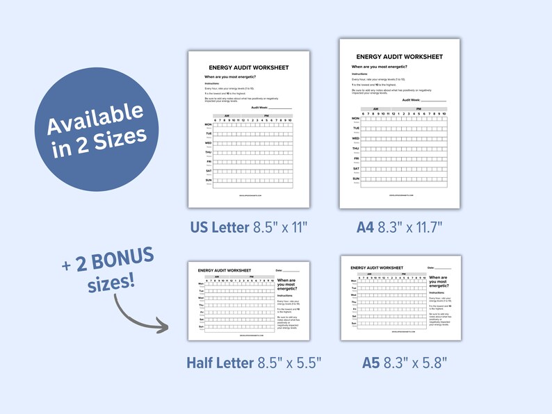 Weekly Energy Audit Tracker Printable | Track Daily Energy Levels ...