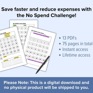 No Spend Challenge Tracker Printables | 31 Day Savings Challenge ...