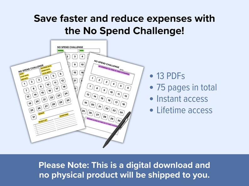 No Spend Challenge Tracker Printables | 31 Day Savings Challenge ...