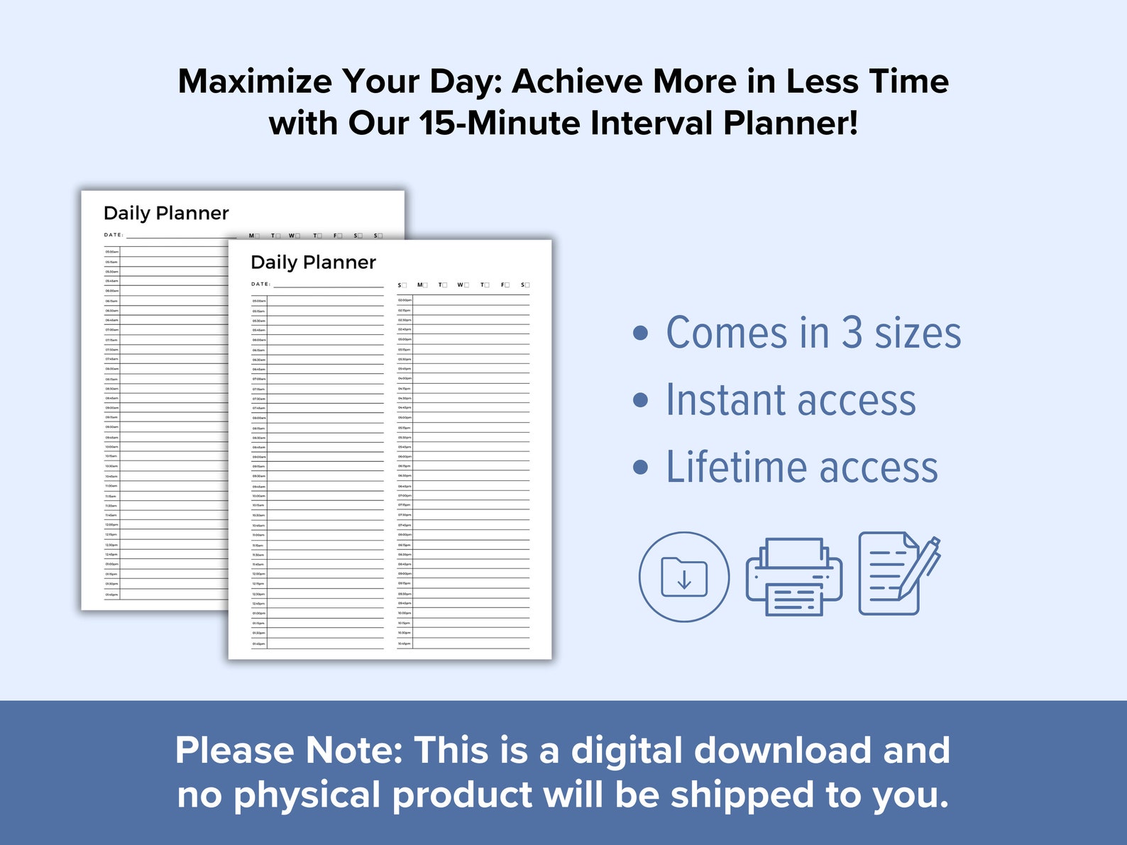 15 Minute Interval Planner Page Printable | Daily Schedule Increments ...