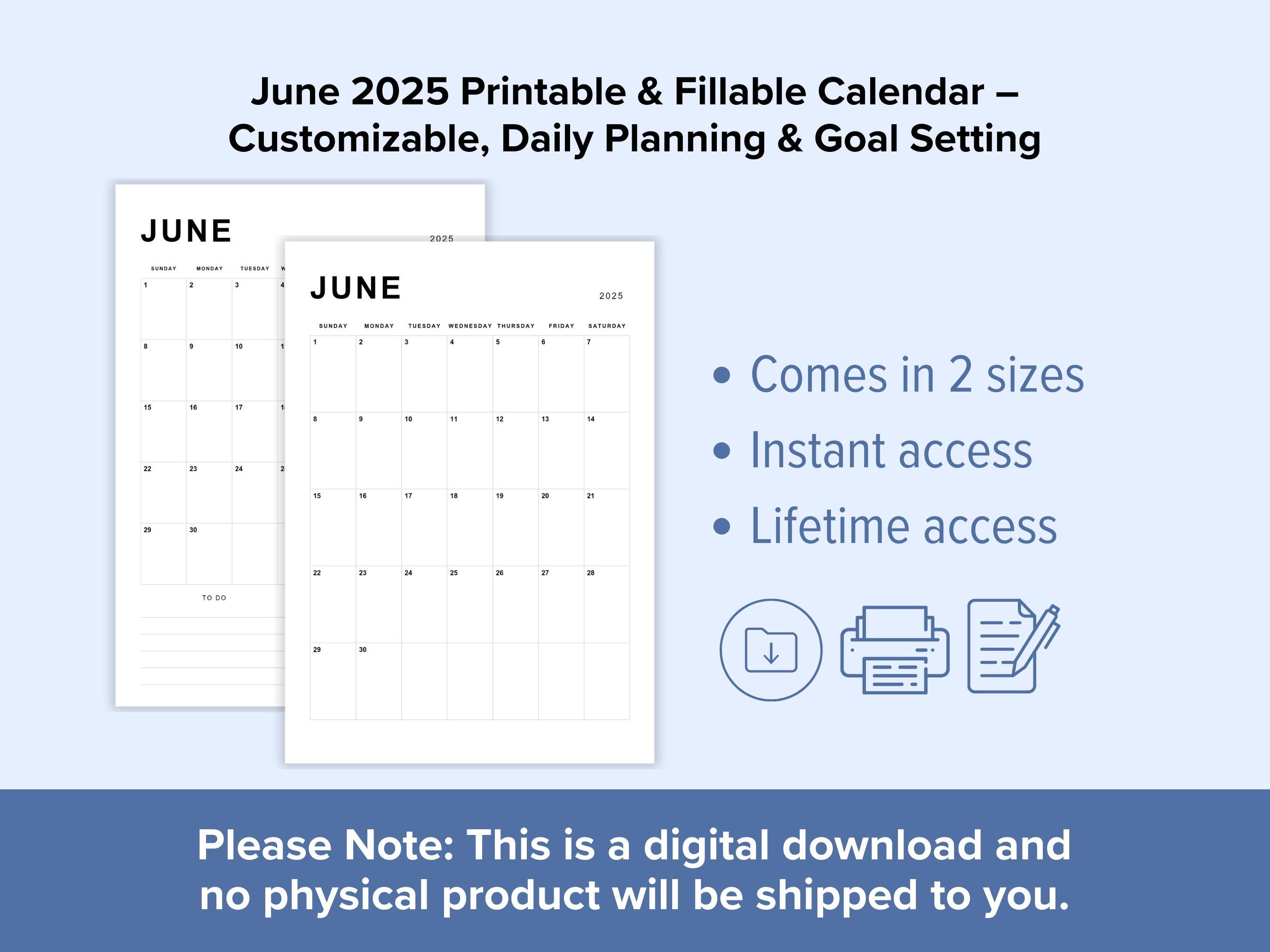 Editable June 2025 Calendar Minimalist Printable | Simple Minimalist ...
