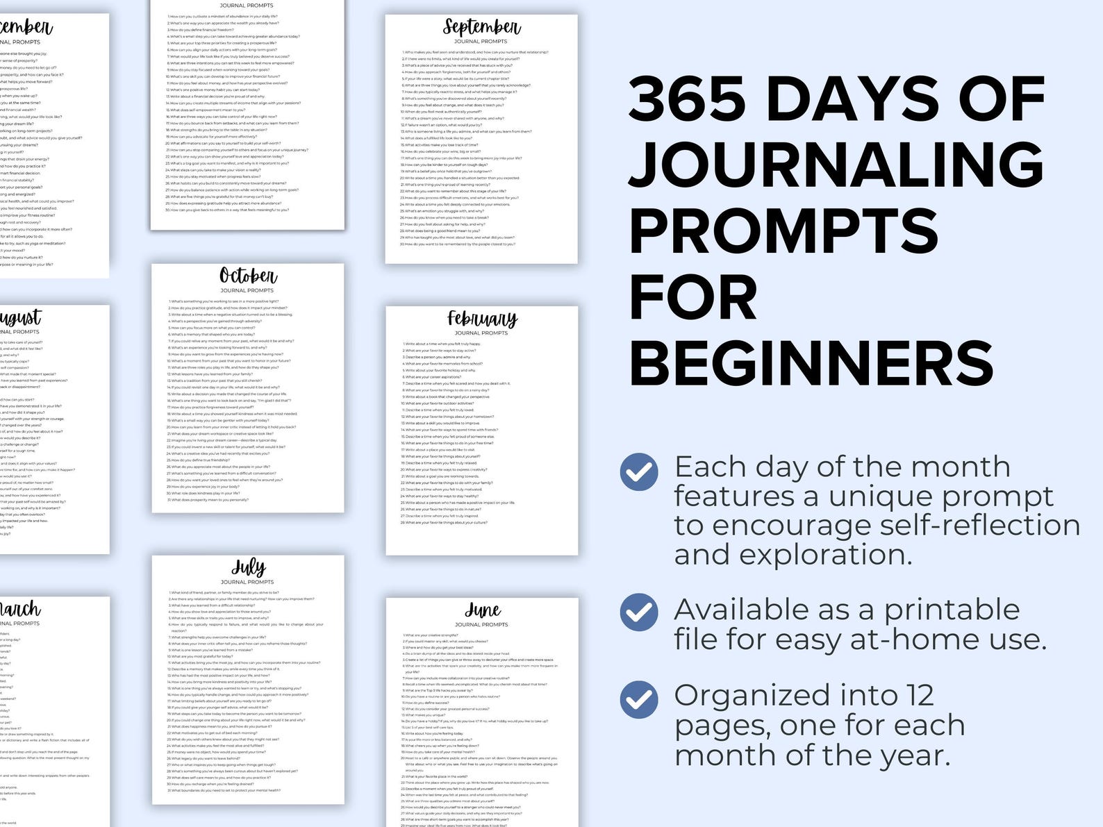 365 Journaling Prompts for Beginners Printable | One Year Journaling ...