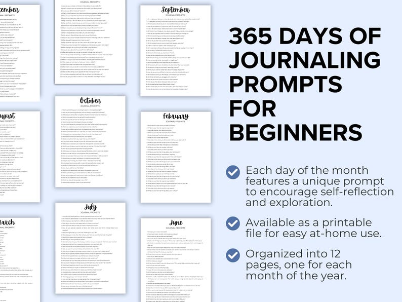 365 Journaling Prompts for Beginners Printable | One Year Journaling ...