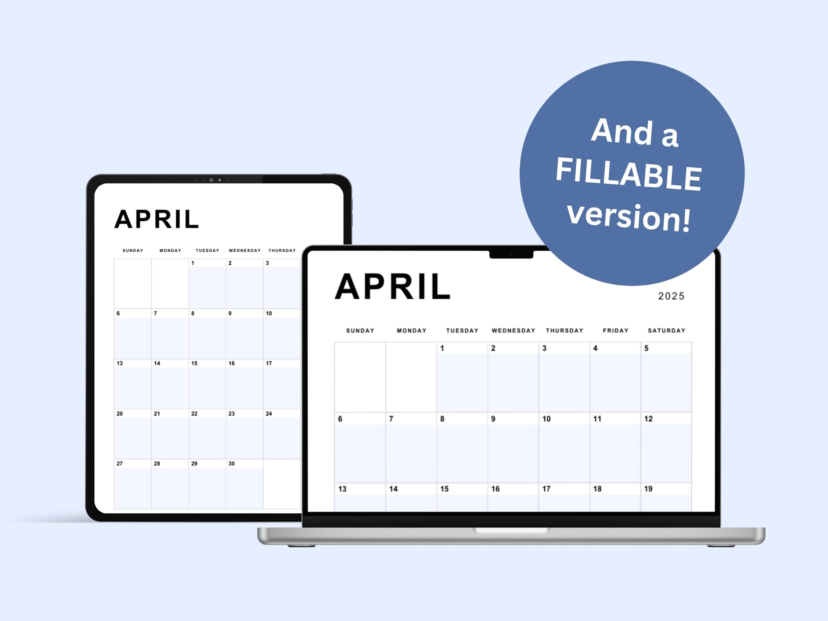 Editable April 2025 Calendar Minimalist Printable Simple Minimalist ...