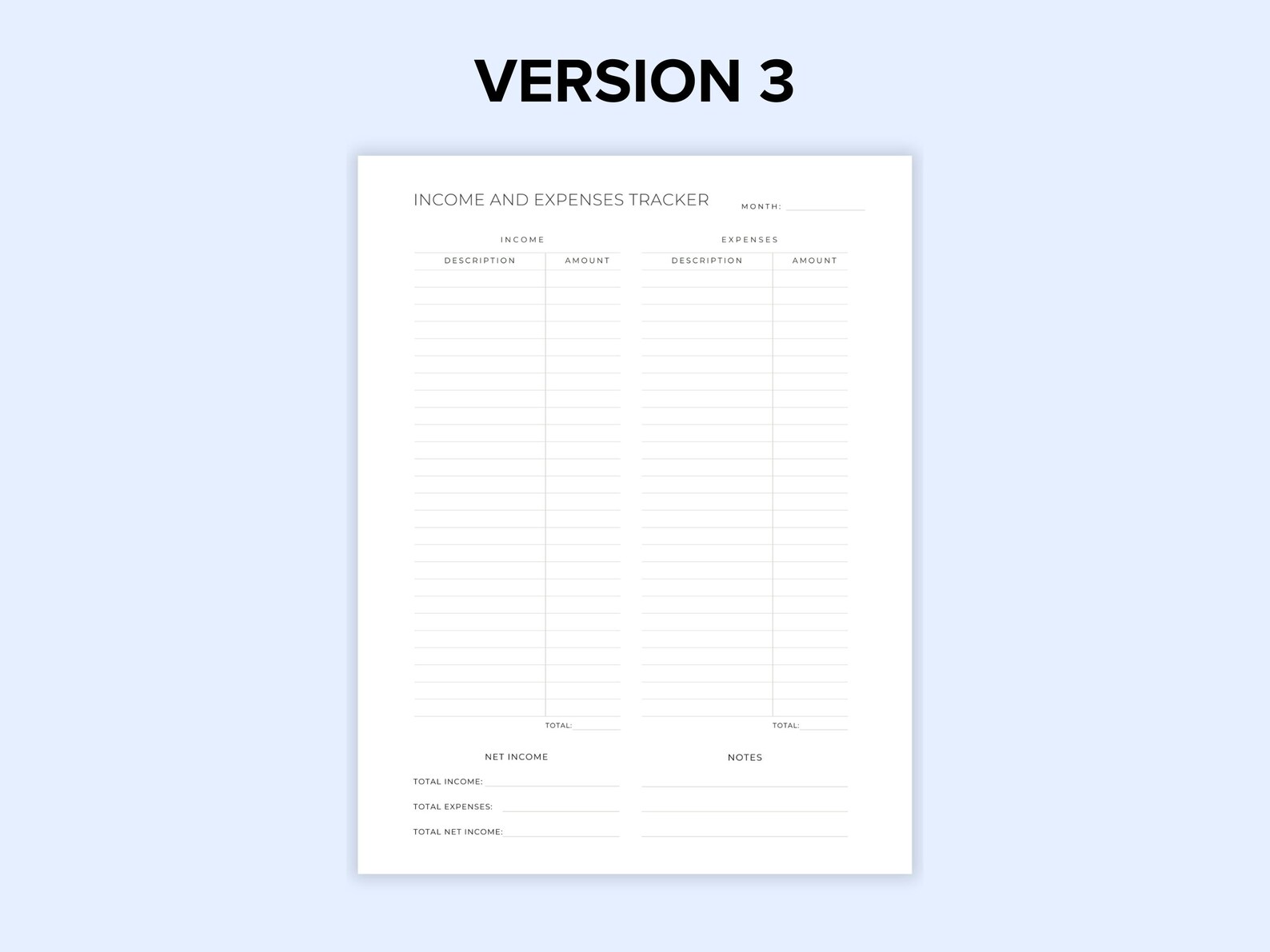 Income and Expenses Tracker Printable | One Page Financial Planner ...