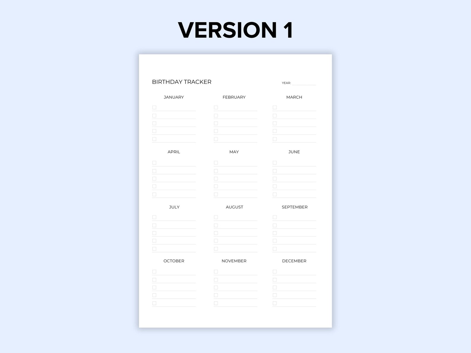 Birthday Tracker Printable Worksheet | A5, US Letter, A4 | Fillable ...