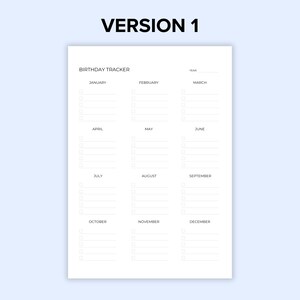 Birthday Tracker Printable Worksheet | A5, US Letter, A4 | Fillable ...