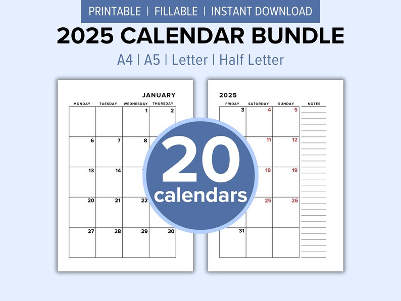 Editable 2025 Dated Calendar Template Printable | 2025 Yearly Calendar ...