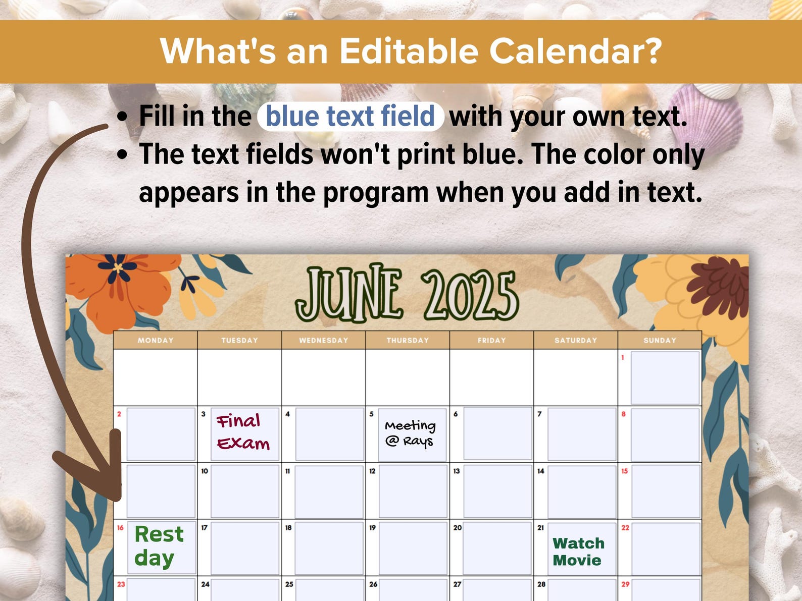 Editable June 2025 Calendar Printable and Father's Day Theme | Summer ...