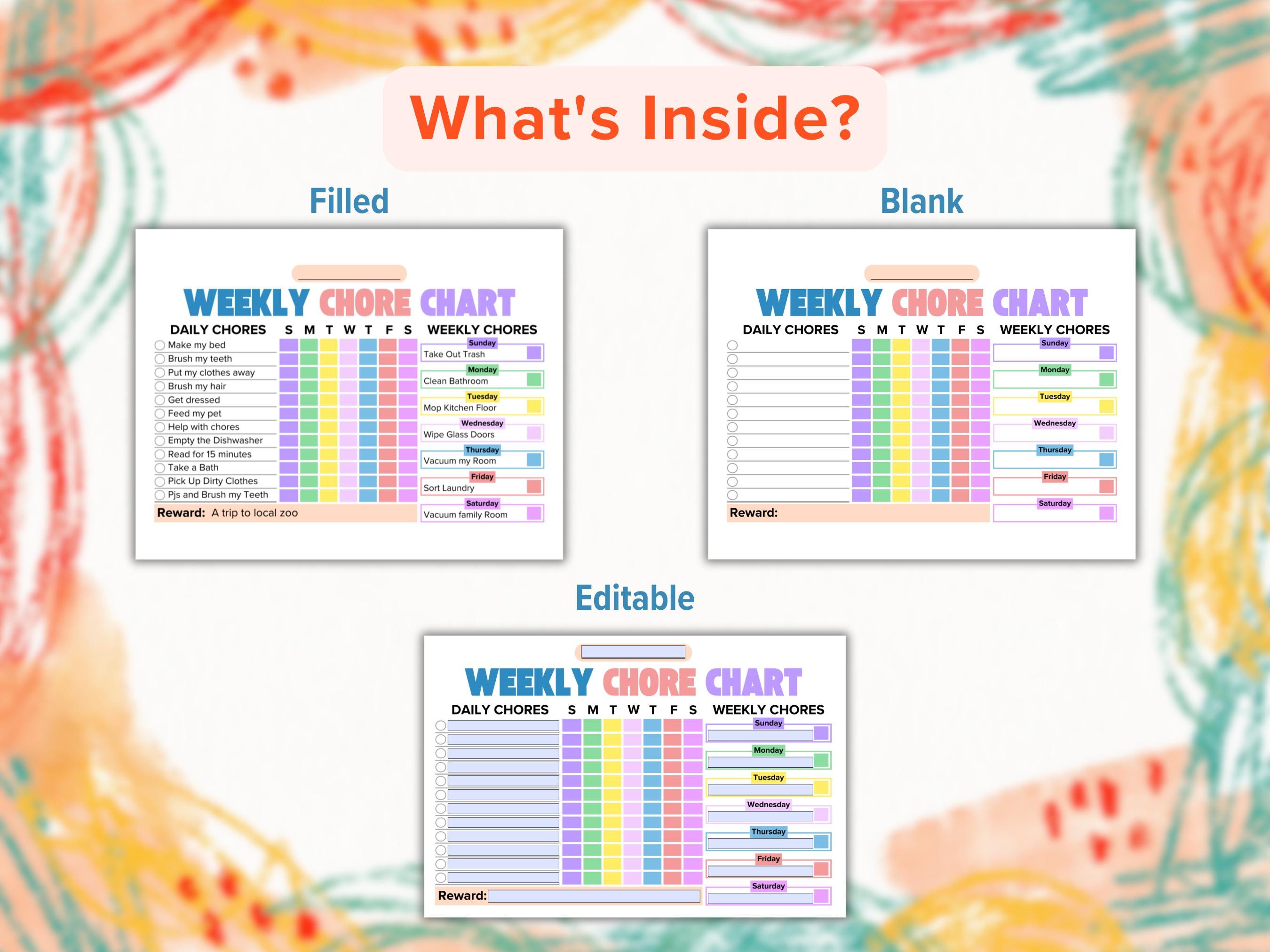 Editable Chore Chart Template for Kids | Children's Weekly ...