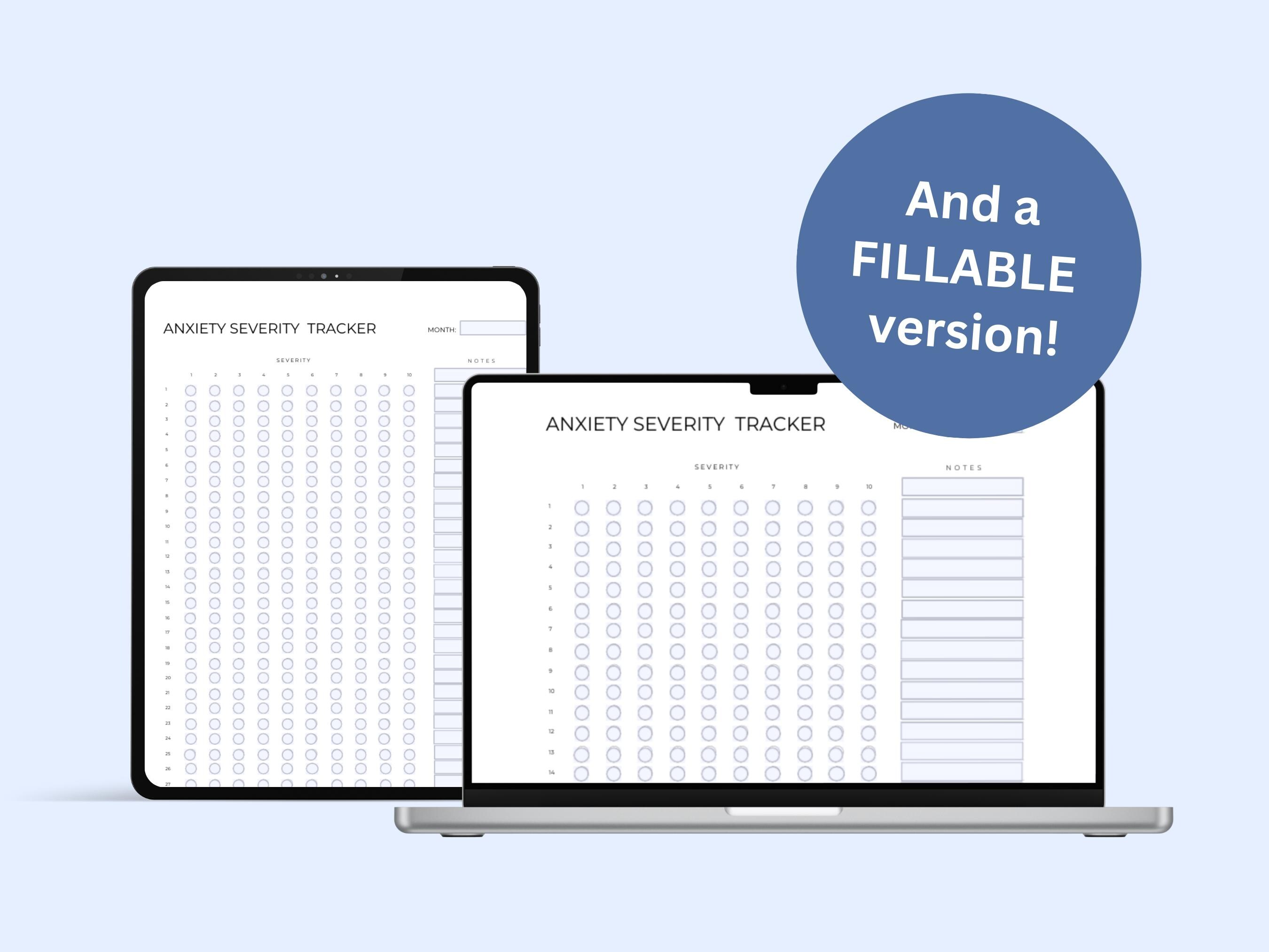 Anxiety Severity Monthly Tracker Printable | A5, US Letter, A4 ...