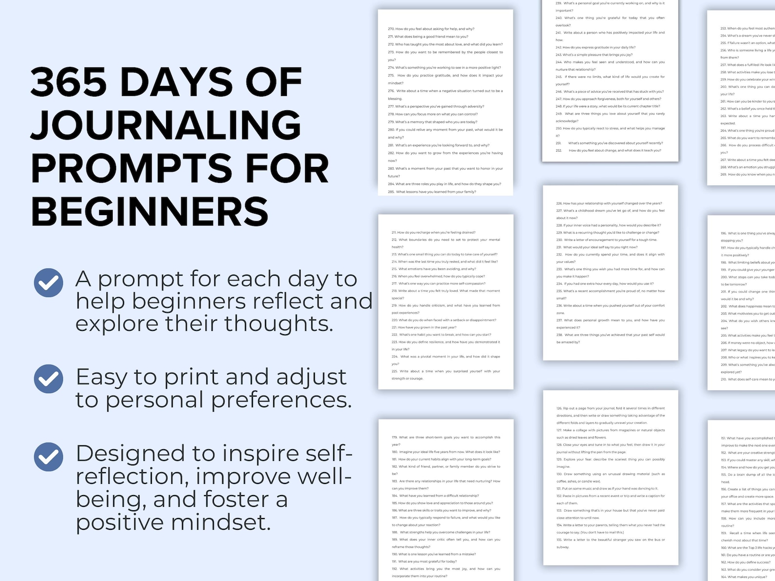 365 Journaling Prompts for Beginners Printable | One Year Journaling ...