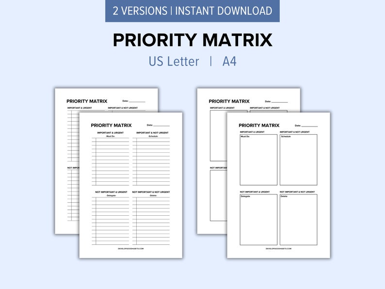 Eisenhower Priority Matrix Printable Templates | Daily Planner Decision ...