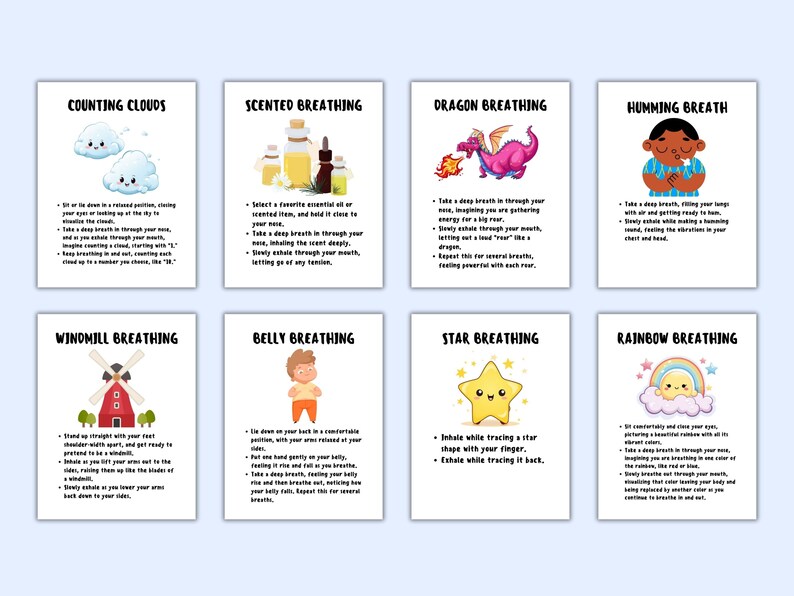 32 Mindful Breathing Cards for Kids | Calm & Focus Printable ...