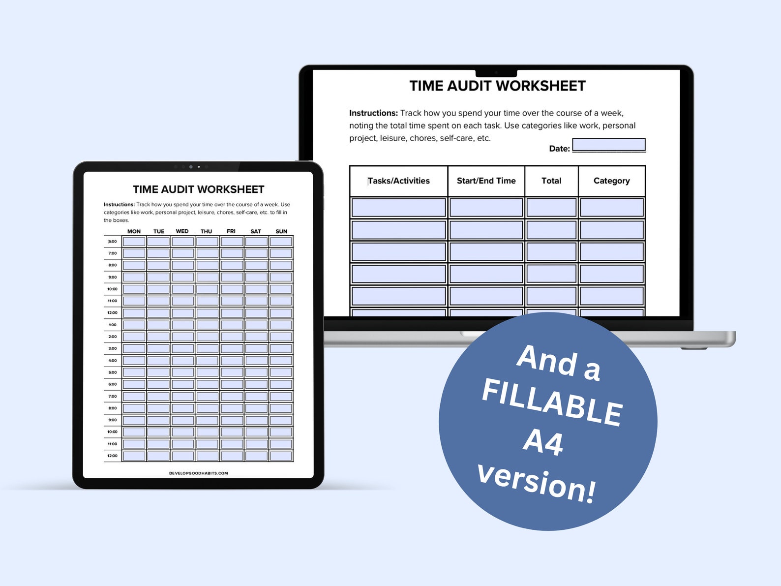 Time Audit Printable Worksheets | Hourly Time Tracker | Time Management ...