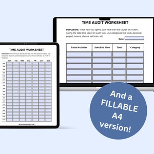 Time Audit Printable Worksheets | Hourly Time Tracker | Time Management ...