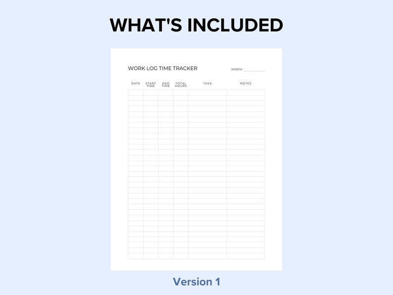 Work Log Time Tracker Printable | A5, US Letter, A4 | Fillable ...