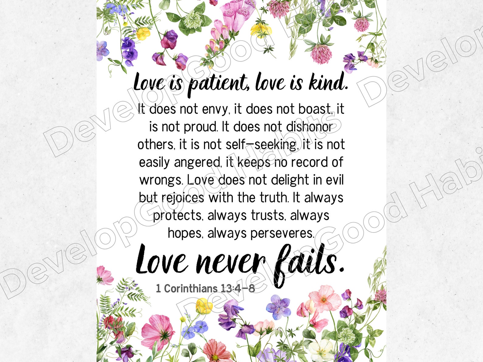 1 Corinthians 13:4-8 Bible Verse Printable | Love is Patient, Love is ...