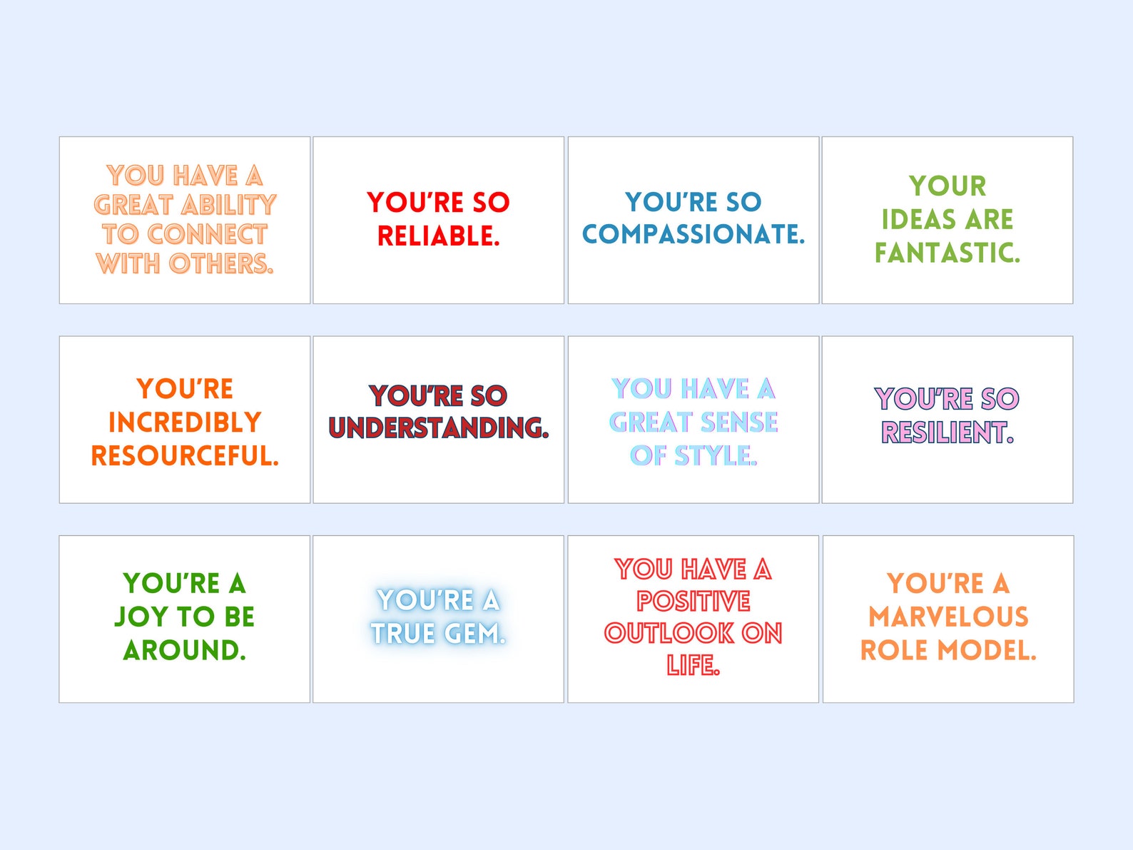 201 Compliment and Kindness Cards Printable | Words of Encouragement ...