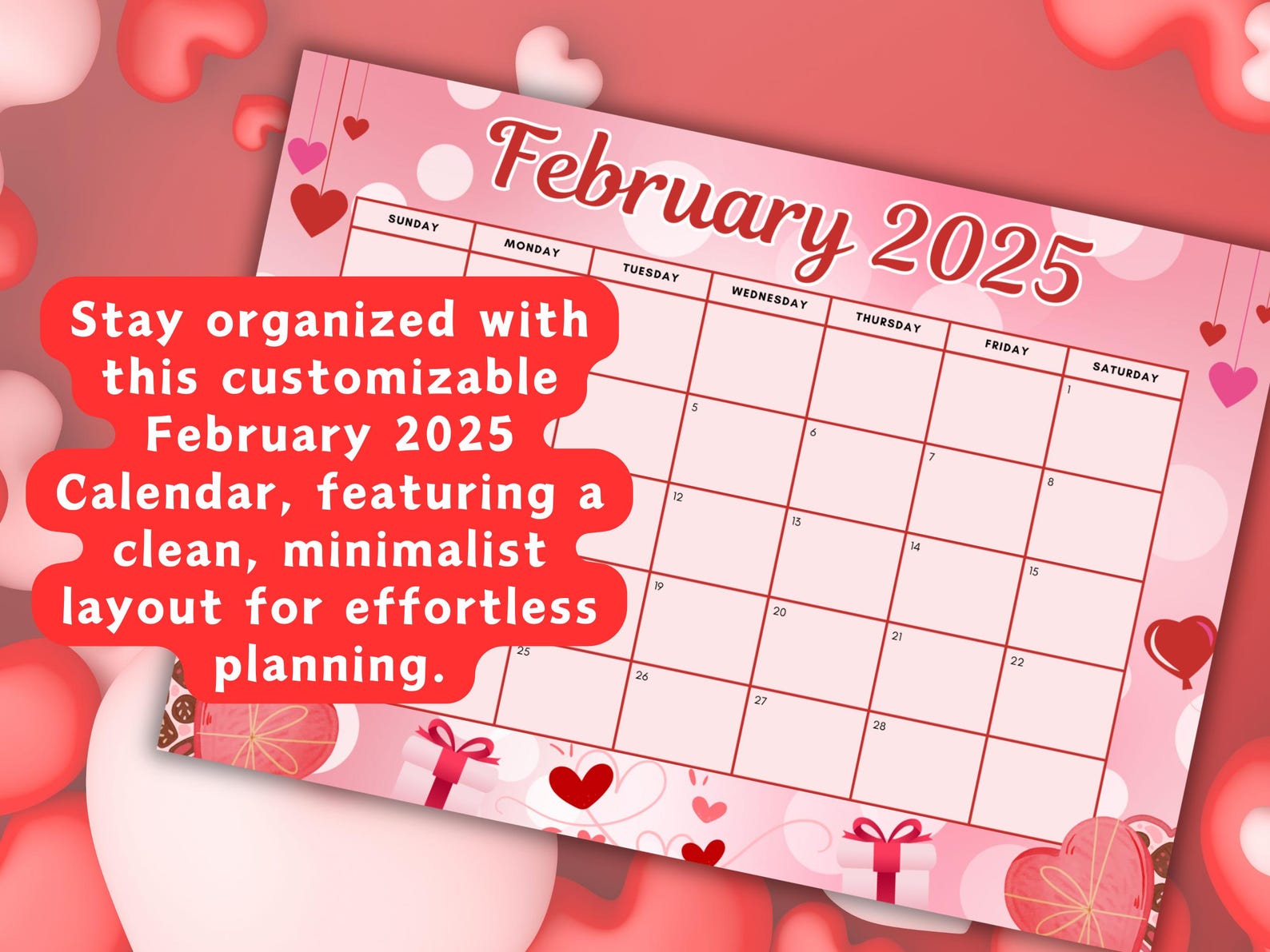Editable February 2025 Valentines Calendar Printable | Winter-themed ...