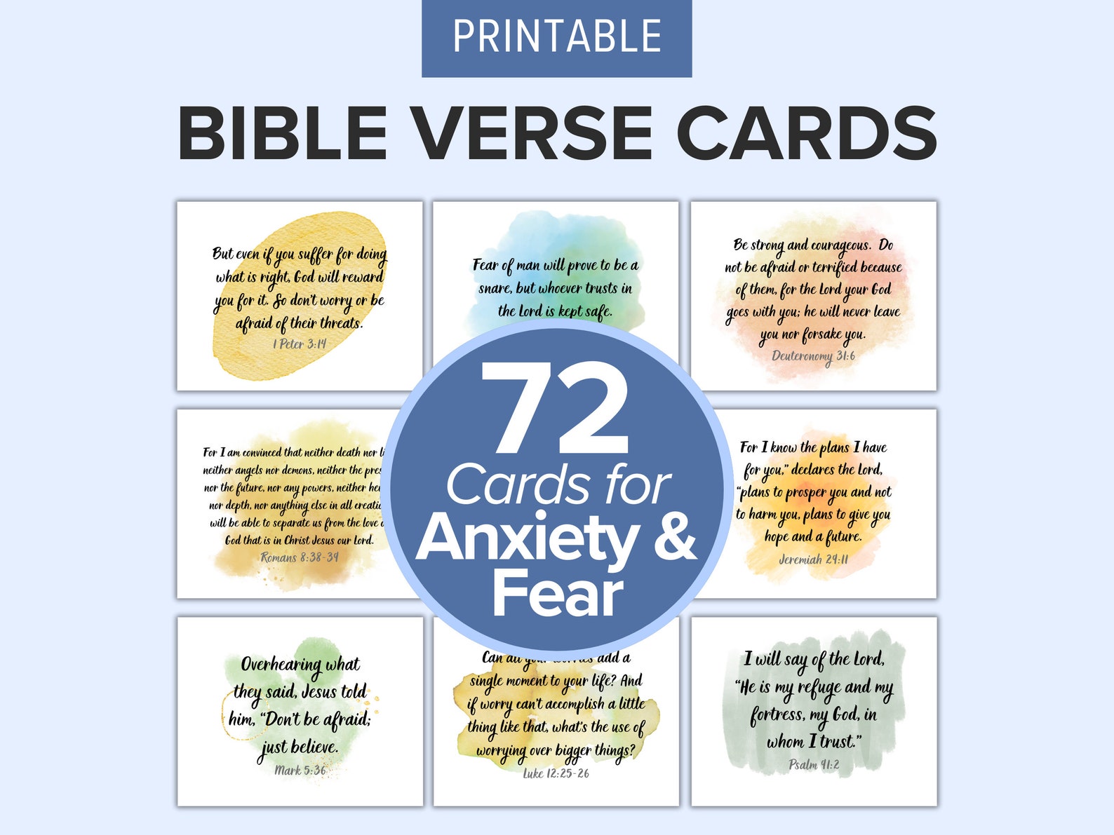 72 Printable Bible Verse Cards for Anxiety and Fear | Christian ...